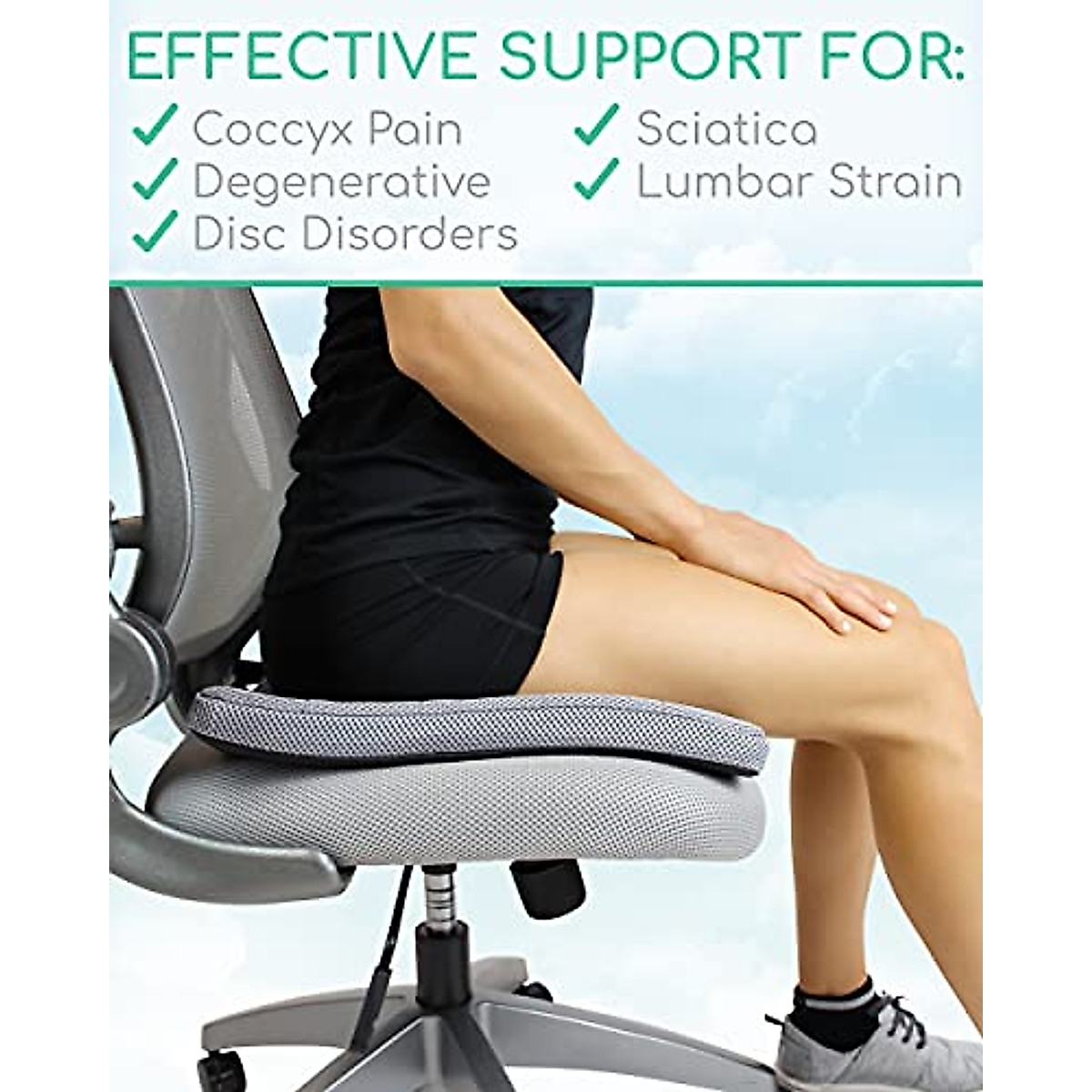 Gel Seat Cushion (Gray) by Xtra-Comfort - Seat Pad for Cars, Outdoors, Kitchens, Offices and Wheelchairs - Butt Cushion for Coccyx, Tailbone Pain and Lower Back, Sciatica Issues - Sitting Upholstery