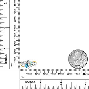 925 Sterling Silver and 10K Yellow Gold Round Cabochon White Simulated Opal Swiss Blue Topaz and Lab Grown Diamond Women Ring (1.17 Cttw, Gemstone Birthstone, Available In Size 5, 6, 7, 8, 9)