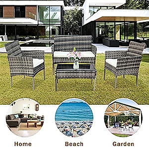 SAWQF Three Colors Patio Furniture Set Outdoor Living Room Balcony Rattan Furniture Four-Piece-Brown Outdoor Furniture (Color : E)