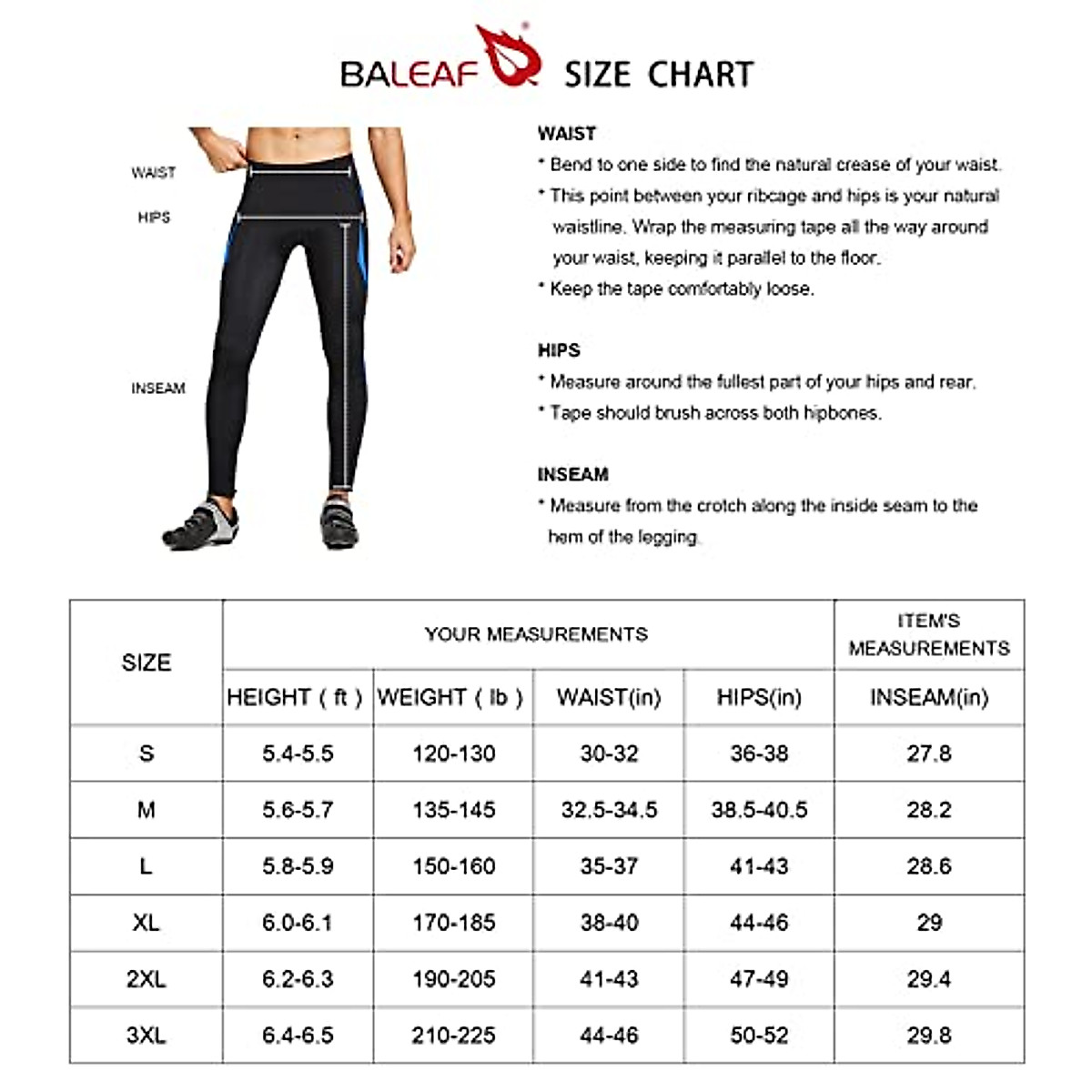 BALEAF Men's Bike Cycling Pants 4D Padded Bicycle Tights MTB Riding Leggings Zipper Pockets Quick Dry Red XL