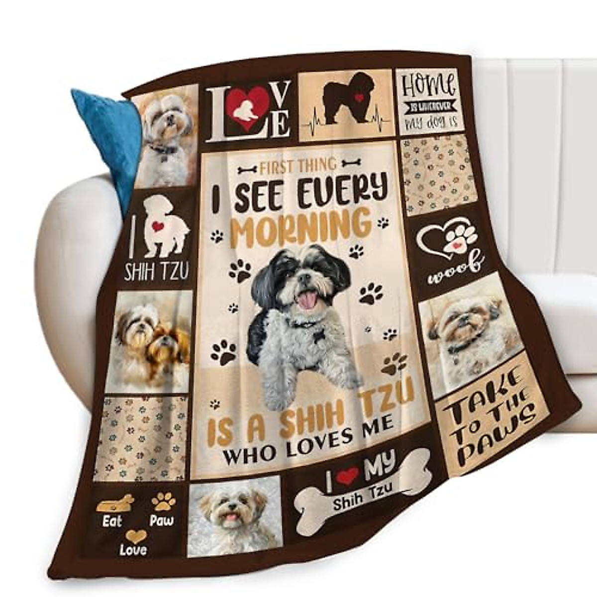 Dog Blanket Cute Shih Tzu Pet Animal Print Throw Blankets for Couch Sofa Bed Stuff Decor Lightweight Soft Cozy Fleece Plush Warm Flannel Bedding Gifts for Baby Boys Girls Kids Adults Lover 40"x50"