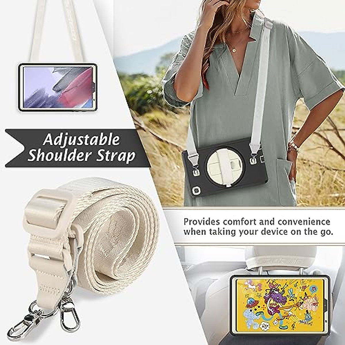 Tablet PC Case Hard Rugged Protective Cover Compatible with Samsung Galaxy Tab A7 Lite 8.7 inch T220/T225 (2021) Tablet - Multi-layered Protective Case with Screen Protector, 360° Rotatable Stand/Hand