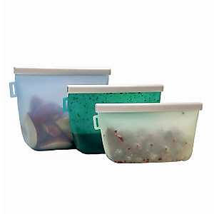 Silipak Reusable Silicone Food Storage Bags, 3 pack, Multi Use Leakproof Meal Prep Containers & Freezer Bags | Makeup Bag & Travel Containers | BPA Free, Dishwasher and Microwave Safe
