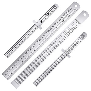 Pocket Ruler 6 Inch and 12 Inch Metal Rulers with Inch and Metric Graduation Stainless Steel Precision Ruler Measuring Tool for Engineering, School, Office