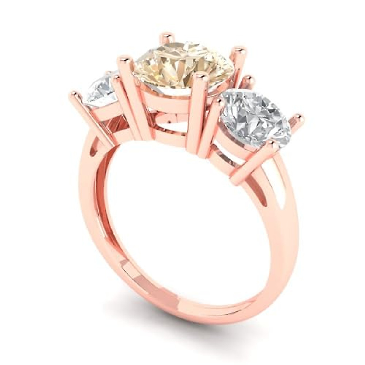 Clara Pucci 3.25 ct Round Cut Solitaire 3 stone Natural Brown Morganite Engagement Promise Anniversary Bridal Ring 18K Rose Gold 6