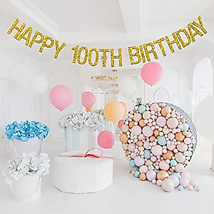 INNORU ™ Happy 100th Birthday Banner - Gold Glitter 100th Sign Letters Hang Bunting - 100th Birthday Party Decorations Supplies