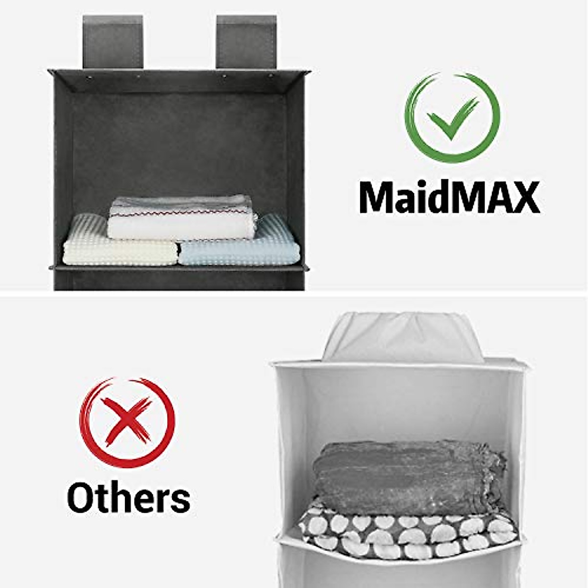 MaidMAX 3 Tiers Cloth Hanging Shelf for Closet Organizer with 2 Widen Straps, Foldable, Gray