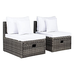SAFAVIEH Outdoor Collection Pramla Grey Brown/White Cushion Settee with Storage Ottoman (Set of 2) PAT7515C