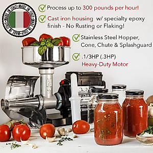 Raw Rutes - Electric Tomato Strainer Machine - Made in Italy - Perfect for Canning Tomato Purees, Sauces and More! (No. 3)