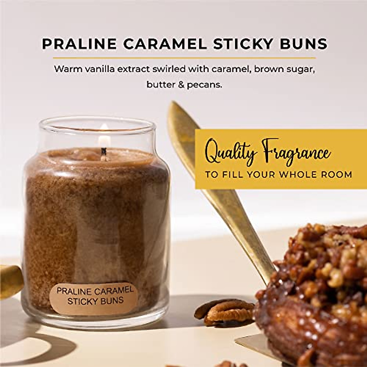 A Cheerful Giver - Praline Caramel Sticky Buns Baby Scented Glass Jar Candle (6oz) with Lid & True to Life Fragrance Made in USA