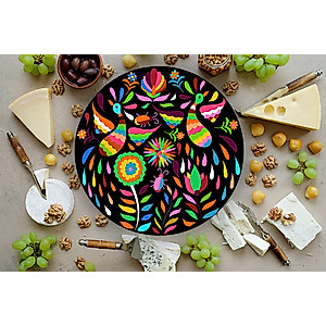 HASTA LA RAIZ | Mexican Handmade Cheese Board covered with resin. Ideal for Charcuterie Platter & Serving Tray. Model: Multicolored Tenango.