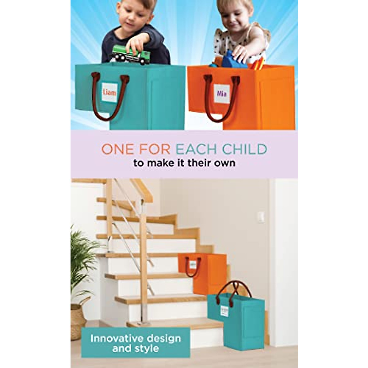 Staircase Basket with Handles for Carpeted and Wooden Stairs, L-Shaped Collapsible Stair Storage Baskets for Organizing Toys, School Work, Shoes and More, 4mm Felt Basket for Stairs in Home or Office