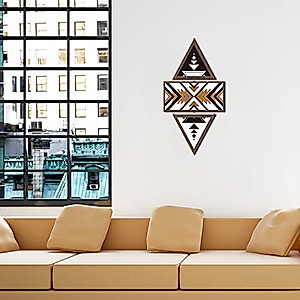 3 Pieces Wooden Aztec Sign Wall Art Farmhouse Home Wall Decor Wood Geometric Wall Hanging for Bedroom Living Room, Boho Wall Art Prints on Wood (Triangle Style)