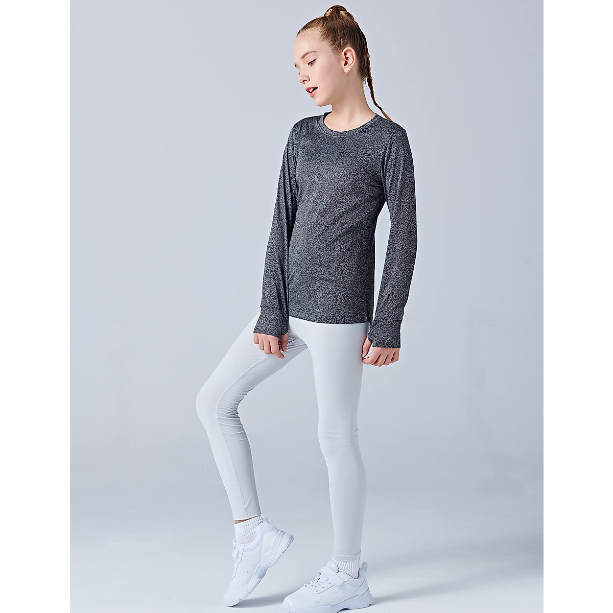 3 Pack: Youth Girls Long Sleeve Shirts Active Dry Fit Athletic Performance Clothes Kids Teens Sports Tees with Thumbholes (Set 1, Small)