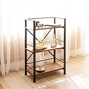 Crofy Rustic Bookshelf, 3 Tier Real Wood Bookshelf, Metal Book Shelf for Storage, Bookcase for Office Organization and Storage, 12.6 D x 23.62 W x 36.61 H Inches, Black