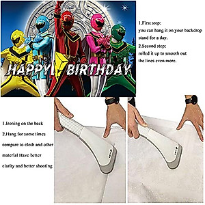 MengGeGe Power Ranger Megaforce Backdrops Teenagers Birthday Party Sign Banner Photography Background for Teenagers Picture Backdrops for Photography Birthday Resistant Fleece-Like Cloth Fabric 7x5FT