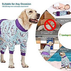 LovinPet Big Dog Onesie Pitbull, Unicorn Dog Shirt, Magical Unicorn Rainbow Print, Lightweight Stretchy Knit Pullover Large Puppy Pajamas, Large Breed Dog Jammies, Pet PJ's/XXL