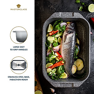 MasterClass Deep Cast Aluminium Roasting Tin, Lightweight Roasting Tray with Handles, Oven and Induction Safe, 41 x 26 cm, Grey Ombre