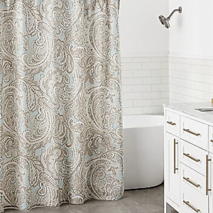 Madison Park Ronan Design Organic Cotton Fabric Long Shower Curtain, Paisley Classic Shower Curtains for Bathroom, 72 X 72, Blue