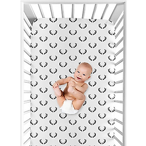 Sweet Jojo Designs Black and White Rustic Deer Baby or Toddler Fitted Crib Sheet for Woodland Camo Collection