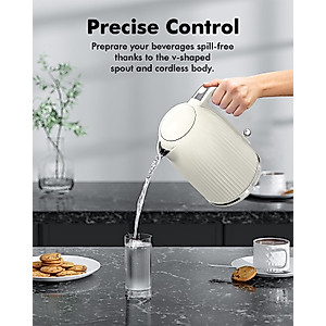 LONGDEEM 1.7L Electric Kettle-Quick Boil, 1500W, Non-BPA, Safety Auto Shut-Off, Boil-Dry Protection, Easy Clean with Wide Opening, Heat-Resistant Handle, 360°Swivel Base, Cream