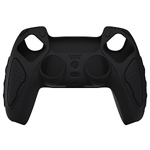 PlayVital Black Knight Edition Anti-Slip Silicone Cover Skin for ps5 Controller, Soft Rubber Case for ps5 Wireless Controller with Black Thumb Grip Caps