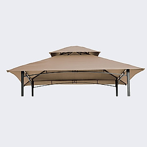 8x5 Ft Grill Gazebo Replacement Canopy Top Cover Double Tiered BBQ Gazebo Replacement Shade Cover (for 8x5 Ft Girll Gazebo Frame, Khaki-8x5 Ft)