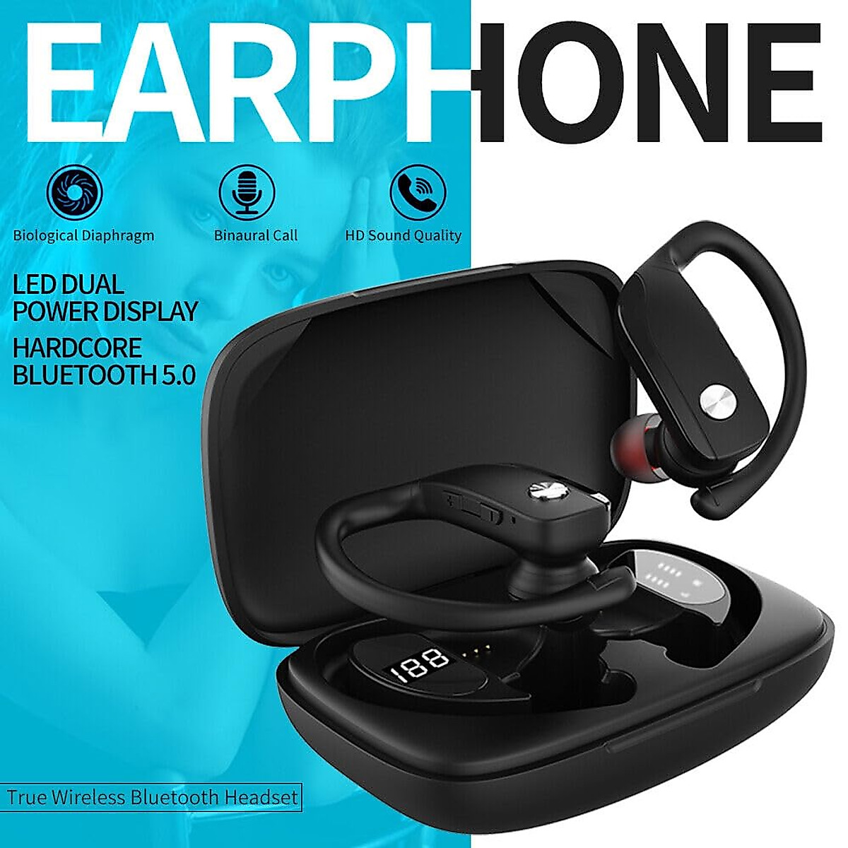 FK Trading Wireless Earbuds for iPad Pro 12.9 (2022) Bluetooth Headphones 48hrs Play Back Sport Earphones with LED Display Over-Ear Buds with Earhooks Built-in Mic