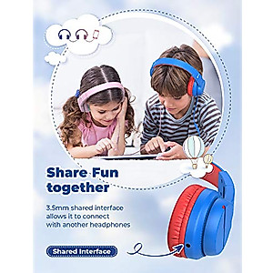 iClever Kids Headphones for School Travel, Safe Volume 85/94dB, HD Mic Stereo Sound Over-Ear Girls Boys Headphones for Kid, FunShare Foldable 3.5mm Wired Kids Headphones for iPad Computer, HS19 Blue