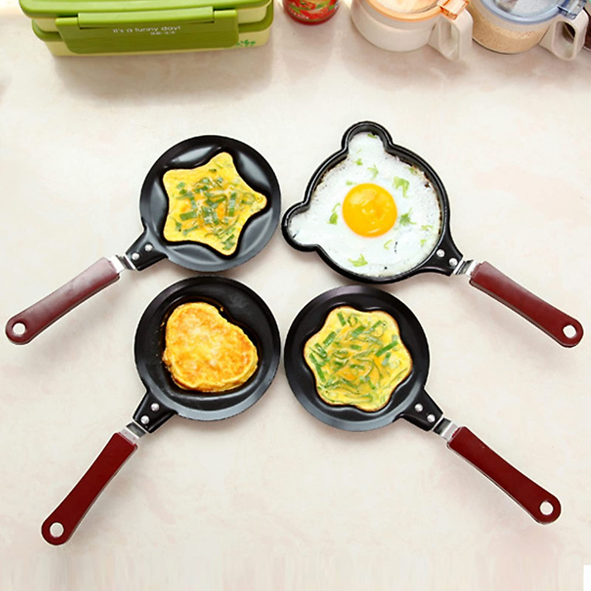 Elvaesther 4pcs Pancake Pans, Pancake Maker, Pancake Shaper for Kids, Cute Breakfast Frying Pans Multipurpose Non-Stick Omelette Pan Egg Frying Pan Mini Egg Pancake Frying Pan
