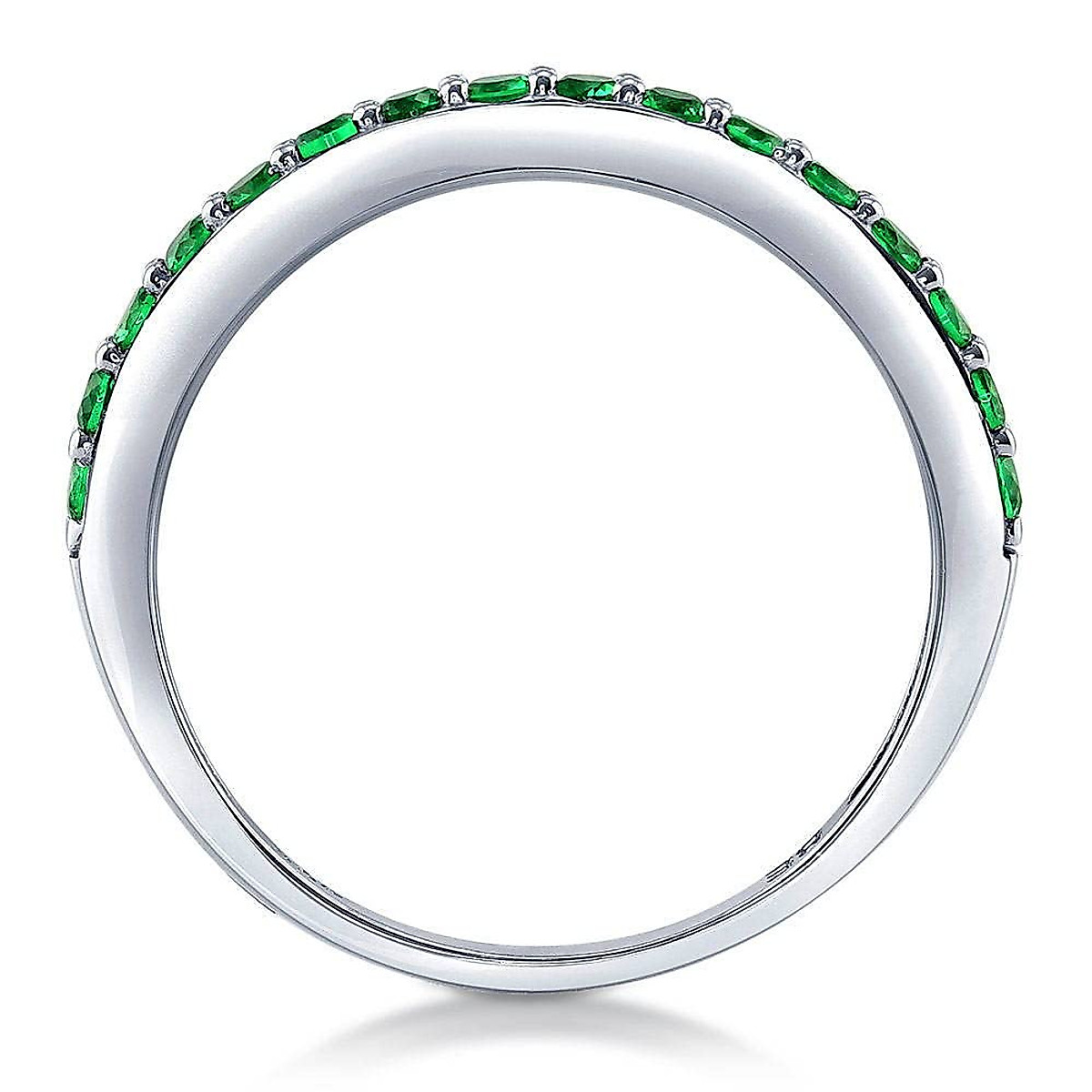 BERRICLE Sterling Silver Simulated Emerald Pave Set Cubic Zirconia CZ Stackable Fashion Half Eternity Ring for Women, Rhodium Plated Size 8