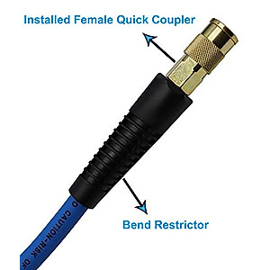 YOTOO Hybrid Air Hose, 1/4-Inch by 25-Feet 300 PSI Heavy Duty Air Compressor Hose, Lightweight, Kink Resistant, All-Weather Flexibility with 1/4-Inch Industrial Air Fittings and Bend Restrictors, Blue