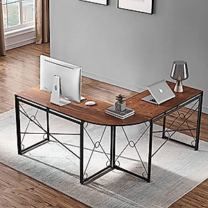 VECELO L Shaped Desk, 59''x59'' Large Corner Computer Gaming Table for Home Office with Collapsible Leg, No Assembly Needed, Brown