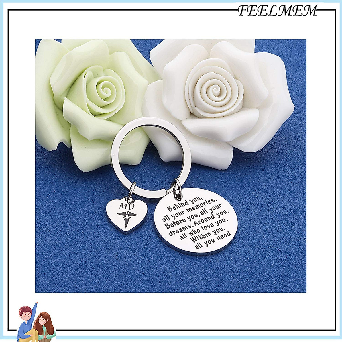 FEELMEM MD Keychain Future Medical Doctor Gifts Behind You All Your Memories Before You All Your Dreams Keychain Nursing Jewelry MD Gift Medical Student Graduation Gift (MD)