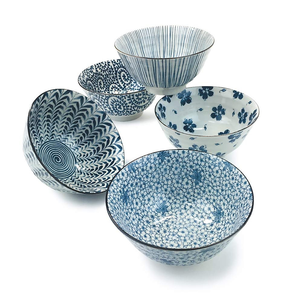 Japanese Mino Ware Chawan 5.0 inches Rice Bowls 5 patterns with Gift Box set, ceramic mino yaki