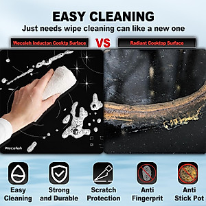 Weceleh 24 Inch Electric Cooktop, Built-in 6600W Glass Ceramic Cooktops, 4 Burners Electric Stove Top with Expandable Zone, 9 Heating Levels, Child Lock, Slider-Touch Control, 220-240V (No Plug)