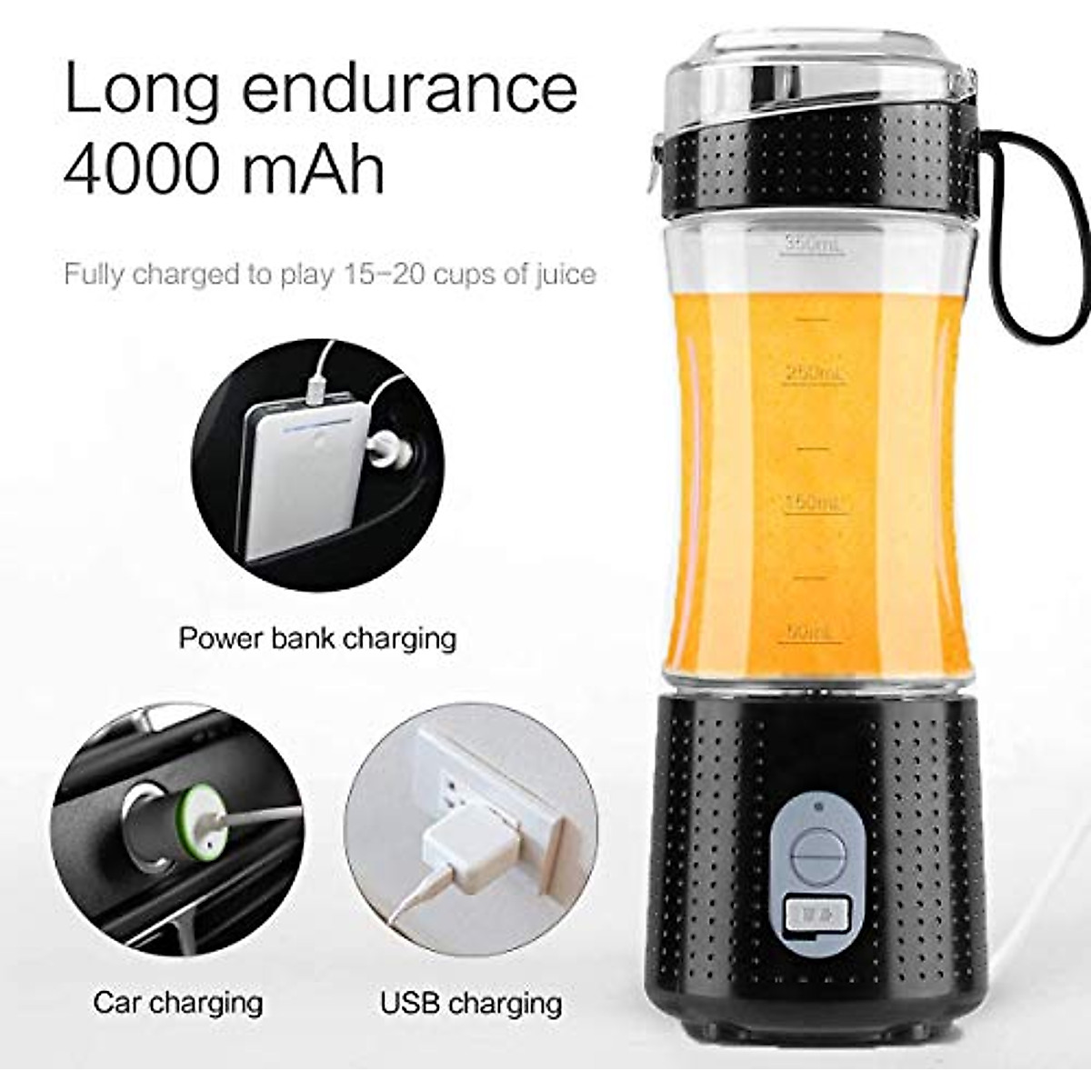 Handzee Portable Mini Blender - 13Oz USB Rechargeable Personal Size Blender | 6 Blades BPA-Free Plastic Cup Juicer For Shakes and Smoothies | Small Blender For Home Sports Outdoors Travel Blender