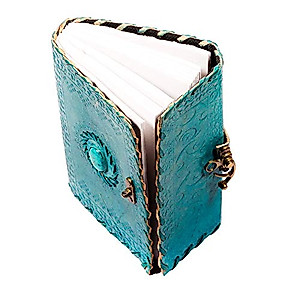 Tuzech Large Writing Notebook Handmade Leather Bound Vintage Journal For Women & Men with Lock & Semi-Precious Stone Gift For Art Sketchbook, Travel Diary & Notebooks To Write In 7 by 5 Inches Blue
