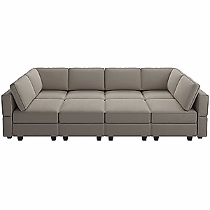 Belffin Modular Sectional Sofa with Storage Chaises Sleeper Couch 8 Seat Bed Grey…