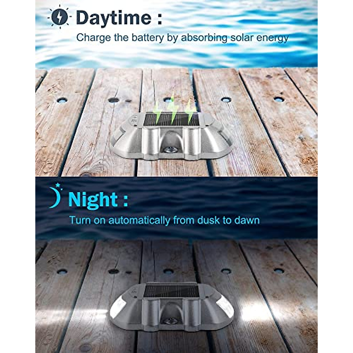 JACKYLED Solar Dock Lights Outdoor 8-Pack Solar Powered Driveway Lights IP68 Waterproof LED Step Lighting Road Markers for Boat Deck Path Garden Walkway Backyard, Bright White