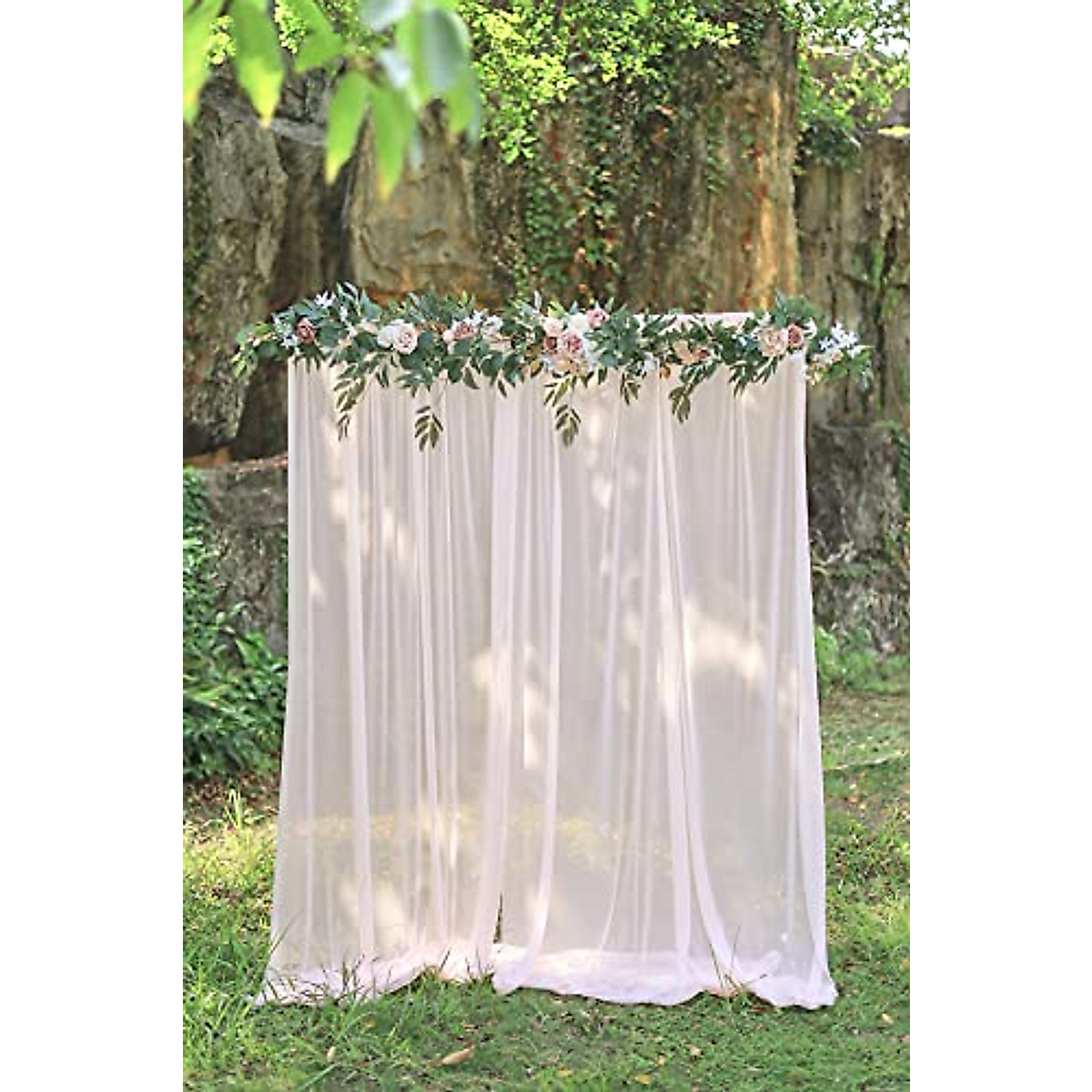 Lookein Blush Wedding Backdrop Wrinkle-Free White Sheer Backdrop Curtains 10ft x 10ft Chiffon Fabric Drapes for Wedding Ceremony Arch Party Stage Decoration
