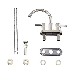 IKEBANA Bathroom Faucet Brushed Nickel,2 Handle Stainless Steel Bathroom Sink Faucet,Modern Bathroom Faucet Vanity Lavatory Faucets with Pop-Up Drain and Hot & Cold Water Hose