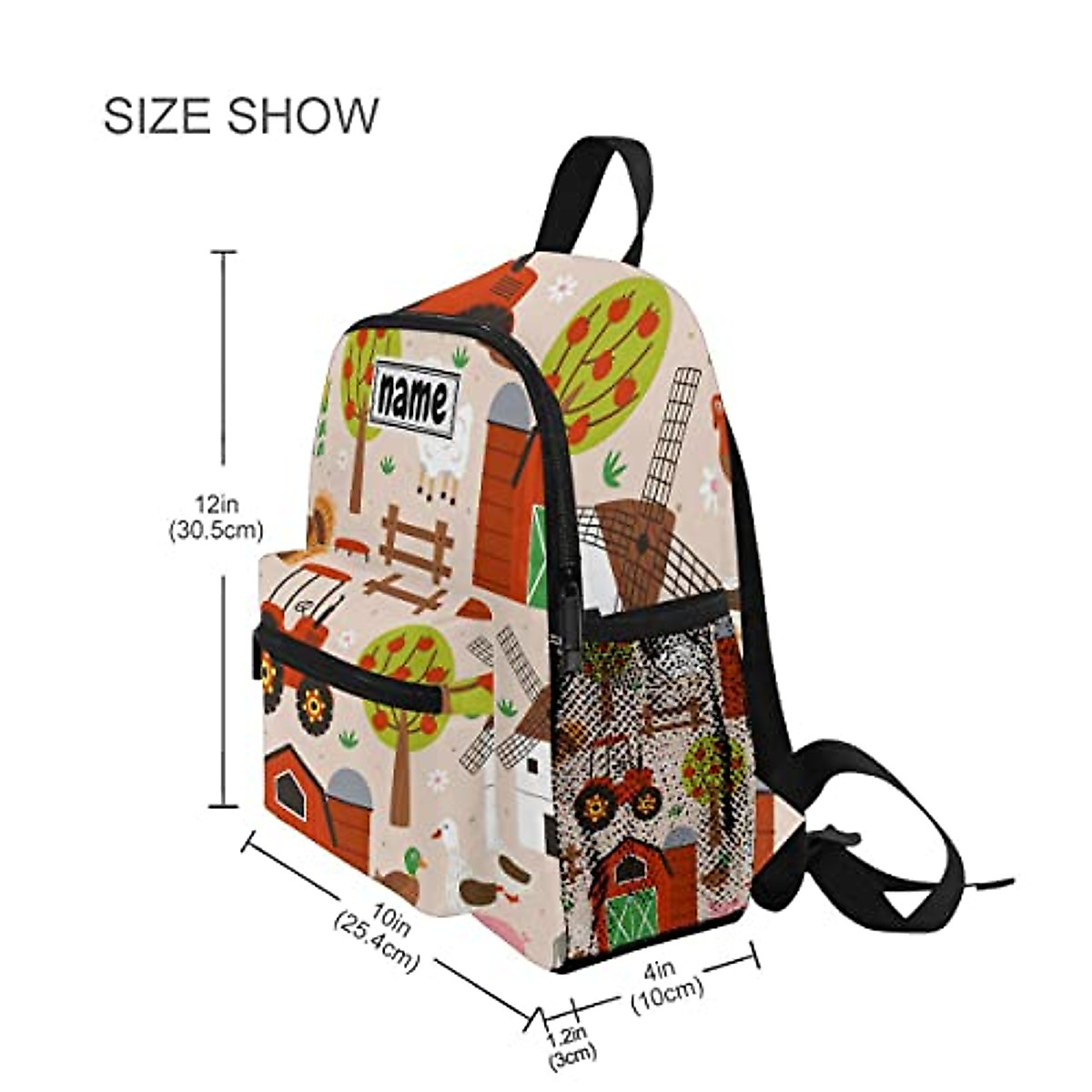 Glaphy Custom Kid's Name Backpack, Farm Animals and Tractor Toddler Backpack for Daycare Travel Personalized Name Preschool Bookbag for Boys Girls