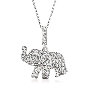 Ross-Simons 0.33 ct. t.w. Pave Diamond Baby Elephant Pendant Necklace in Sterling Silver. 18 inches