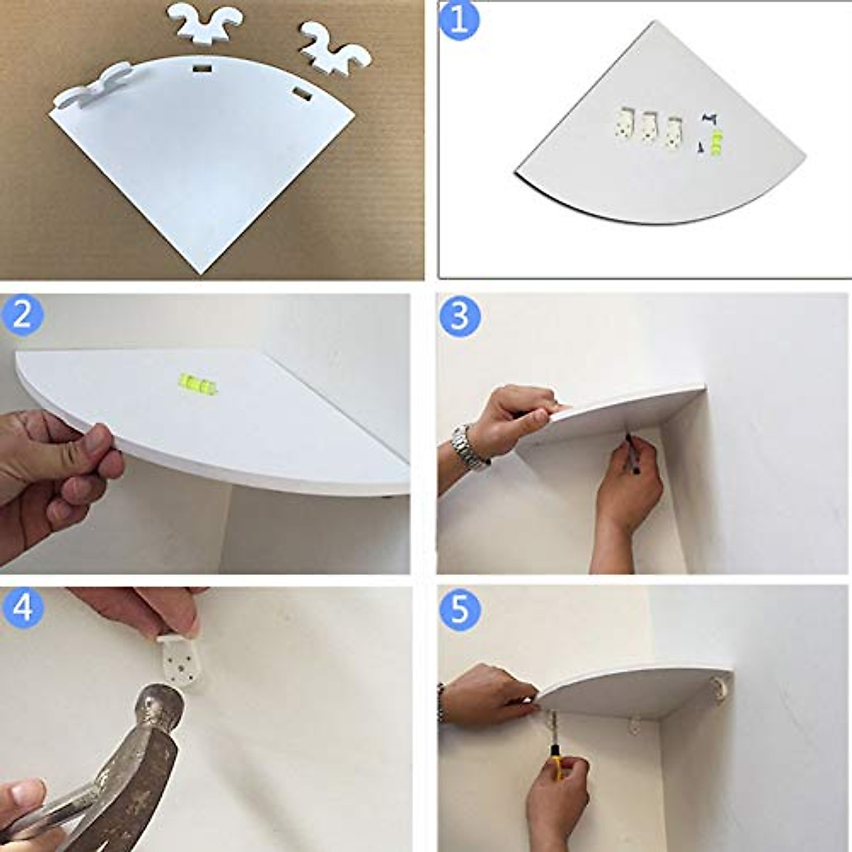 PIBM Stylish Simplicity Shelf Wall Mounted Floating Rack Shelves Storage Bedroom 3 Pieces Set,Radius 22Cm / 25Cm / 28Cm,2 Types Avaliable,White, 1# , Radius 28cm