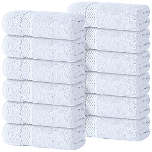 WhiteClassic Luxury Cotton Washcloths - Large Hotel Spa Bathroom Face Towel | 12 Pack | White