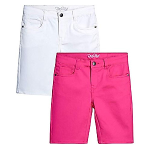 Real Love Girls' Shorts - Super Stretch Twill Bermuda Shorts (2 Pack), Size 14, White/Hot Pink