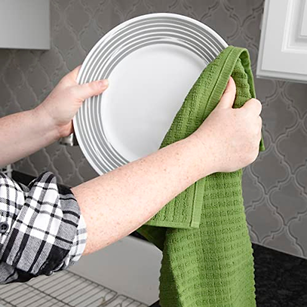 Ritz Royale Collection 100% Combed Terry Cotton, Highly Absorbent, Oversized Kitchen Towel Set, 28" x 18", 2-Pack, Solid, Cactus Green