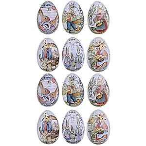 jojofuny 12Pcs Painted Eggshell Style Tin Box Easter Rabbit Tin Box, Egg- shaped Candy Box Jewelry Box Gift Package Box Metal Empty Eggs