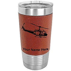LaserGram 20oz Vacuum Insulated Tumbler Mug, Military Helicopter 2, Personalized Engraving Included (Faux Leather, Basketball Style)